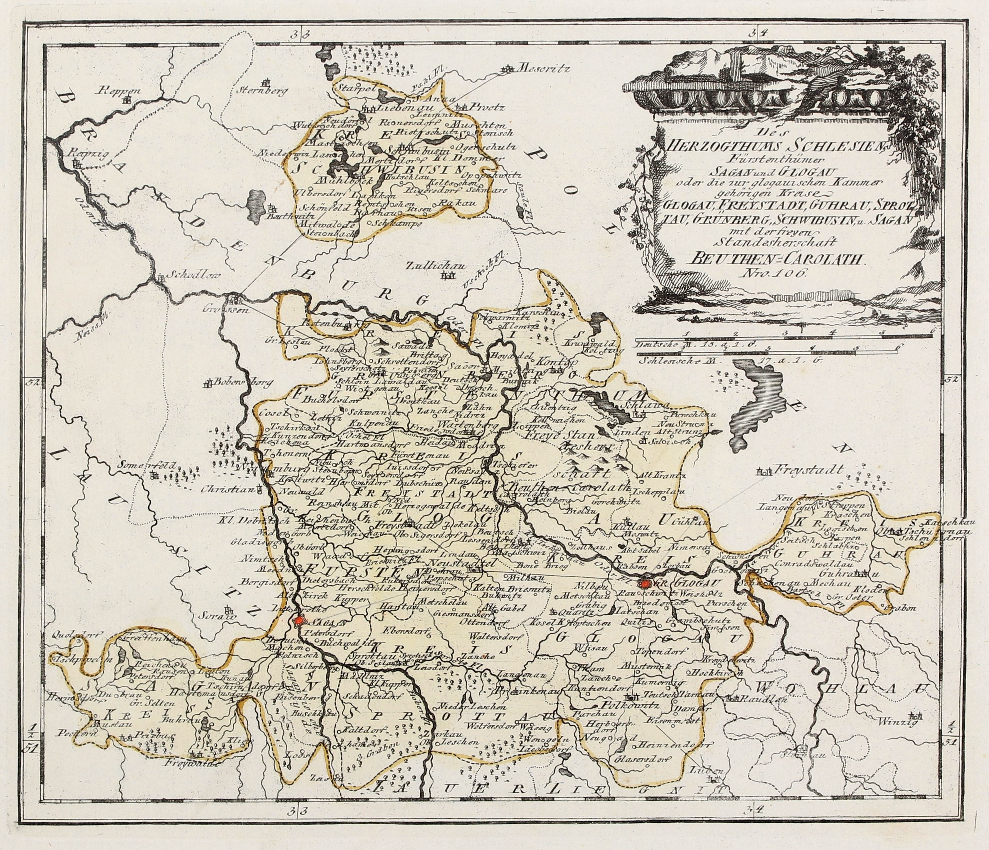 ŻAGAŃ, ŚWIEBODZIN, GŁOGÓW, BYTOM ODRZAŃSKI, SIEDLISKO. Mapa Księstwa ...