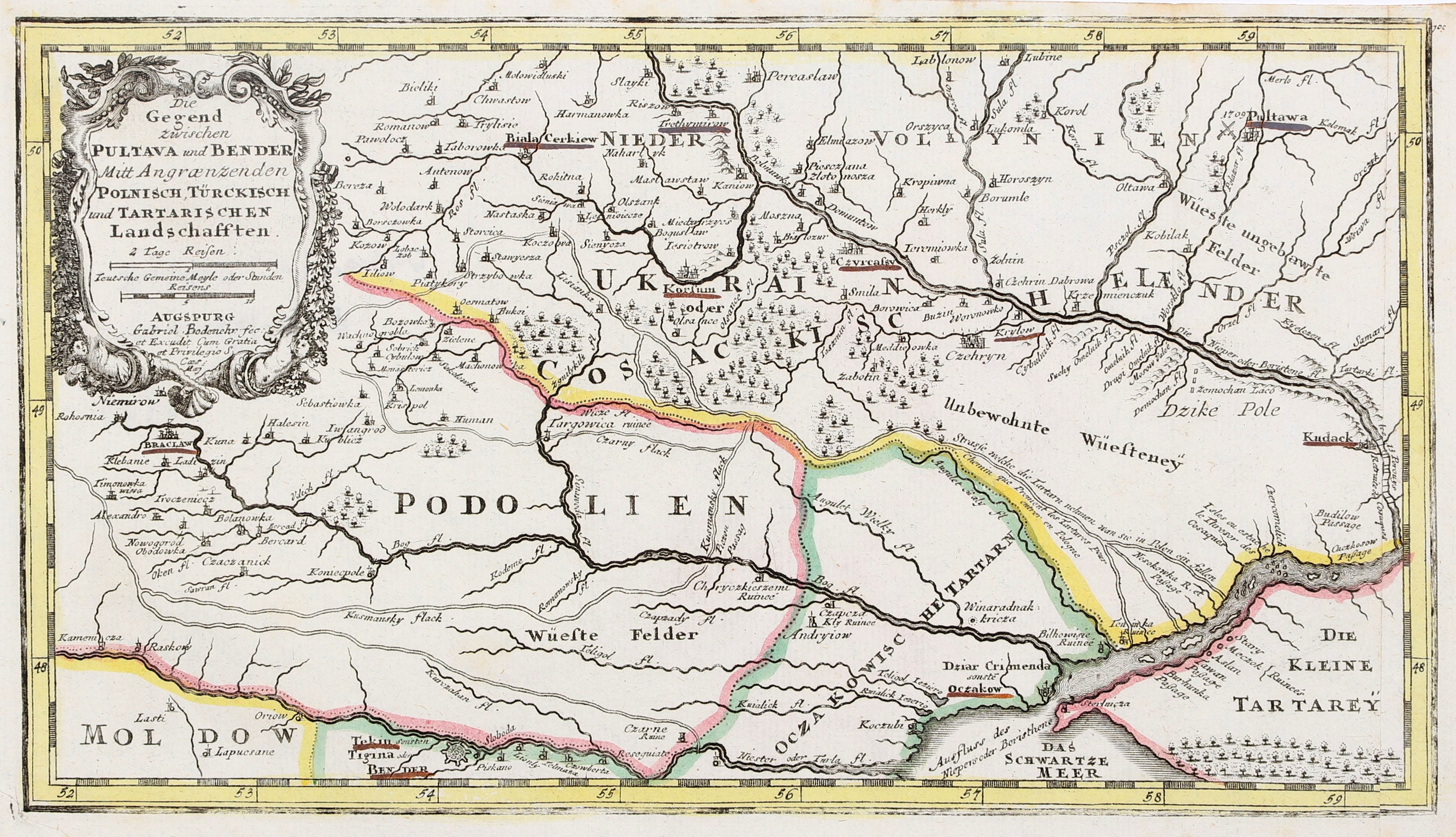 UKRAINA, PODOLE. Mapa woj. podolskiego; ryt. i wyd. G. Bodenehr ...