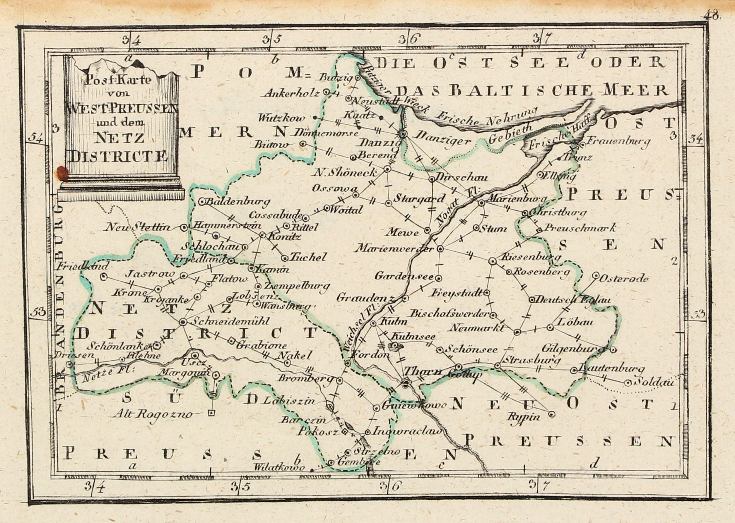 WEST PRUSSIA, NADNOTECK DISTRICT. Postal map of West Prussia and the ...