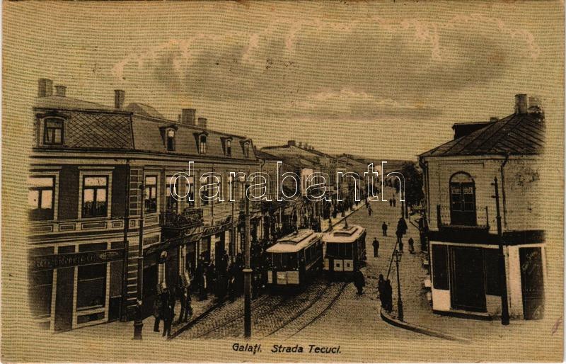 1922 Galati, Galatz; Strada Tecuci / street, shops, trams (EK) - Aukcja ...