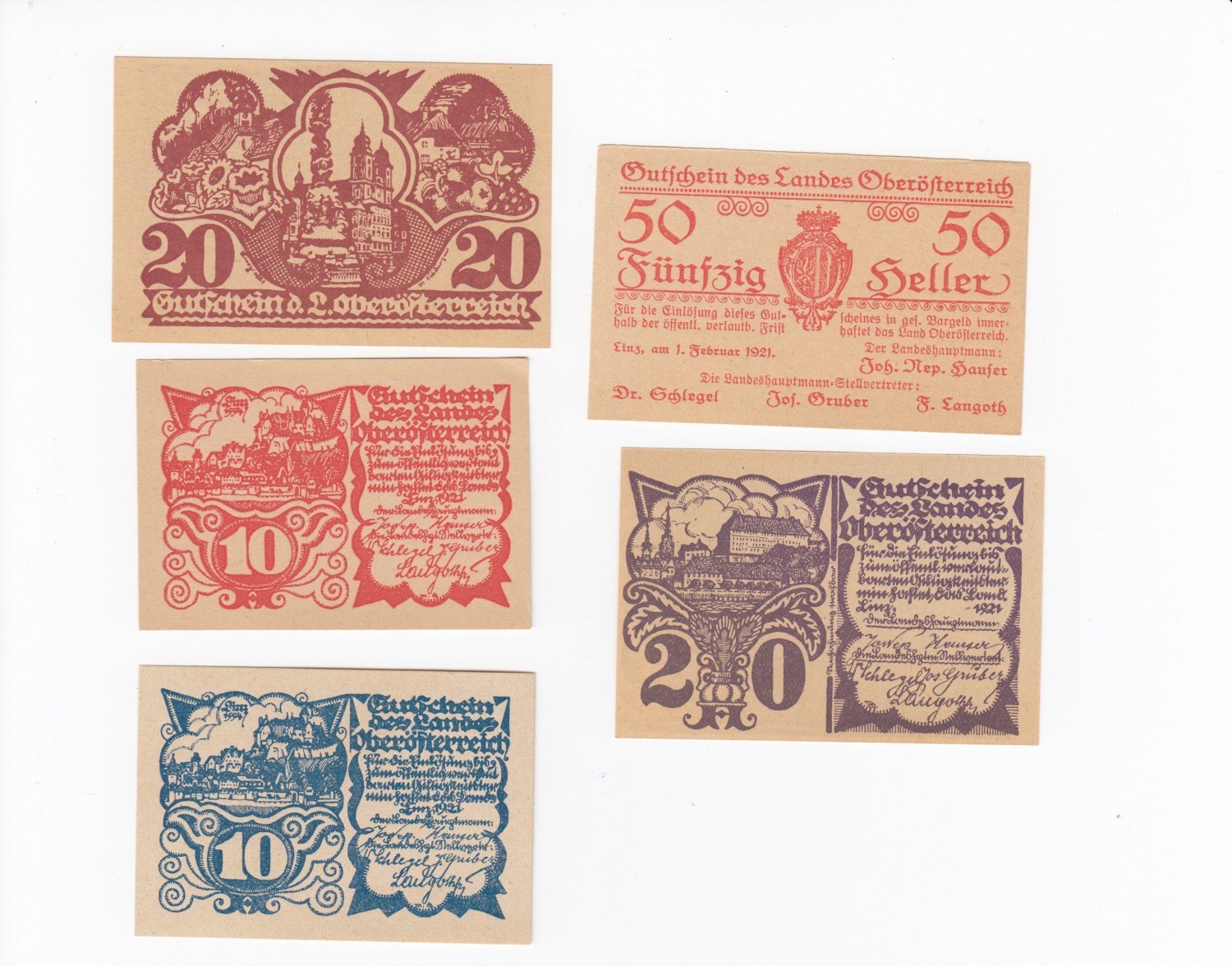 Grupa banknotów: Austria, zestaw banknotów - Öberösterreich (5 ...