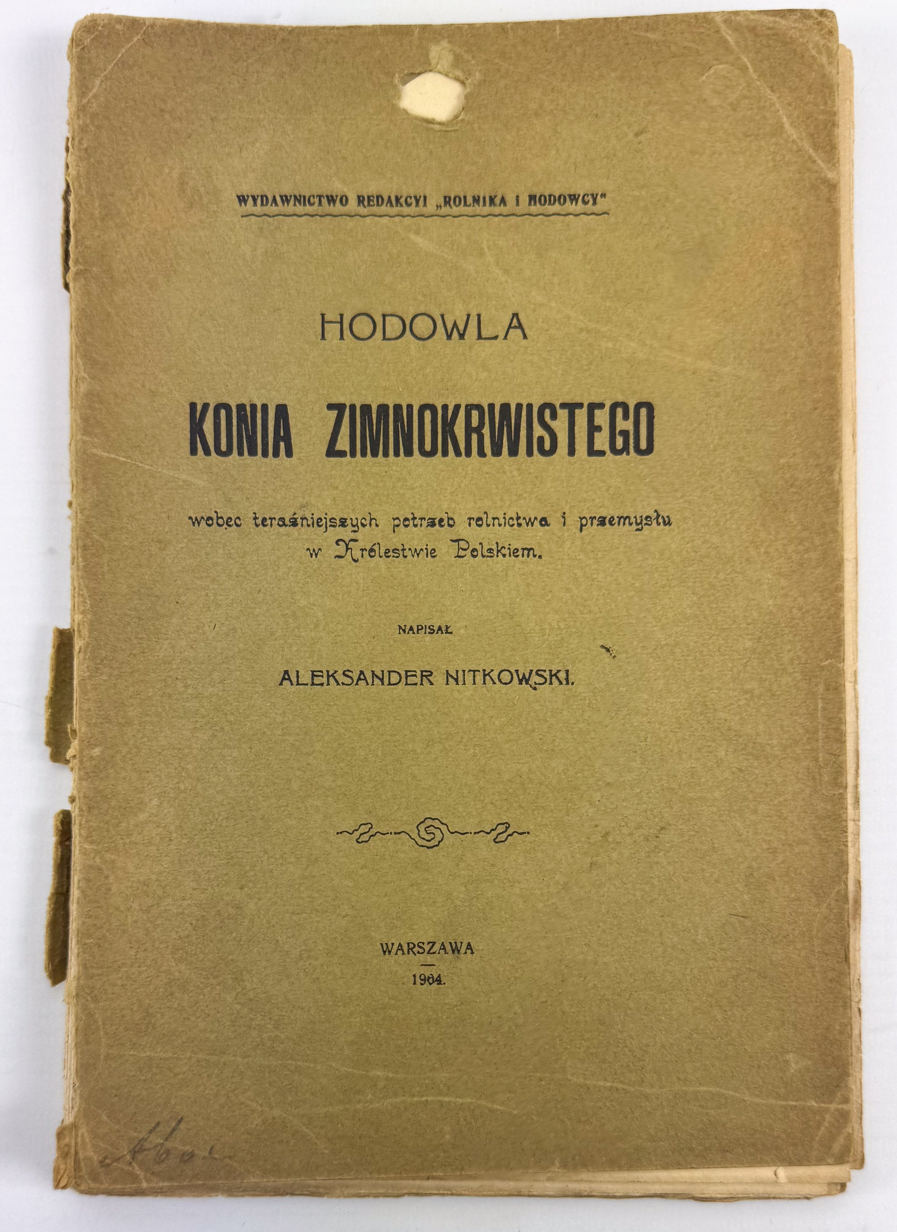 NITKOWSKI Aleksander - Hodowla konia zimnokrwistego - Warszawa 1904 ...