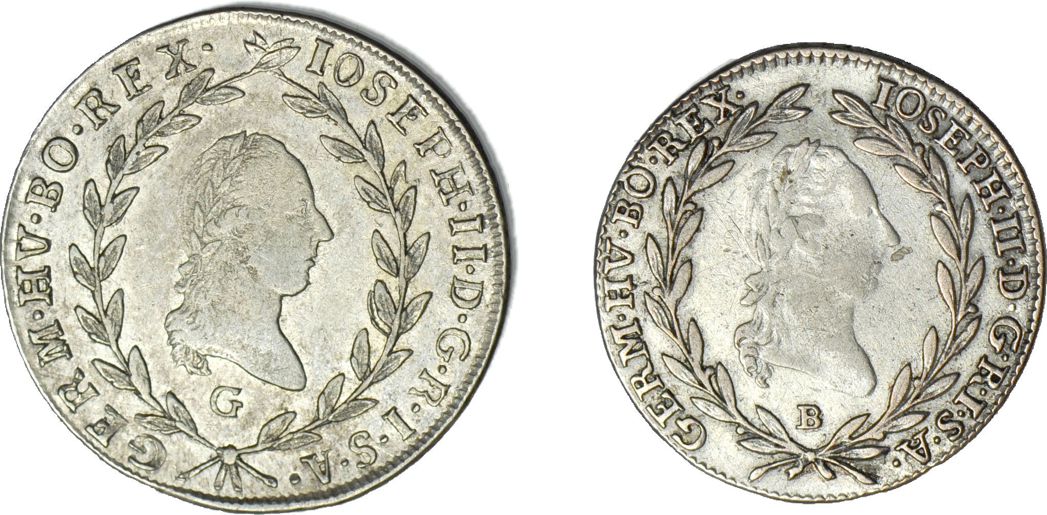Austria, Józef II, 20 krajcarów, 1788 G i 10 krajcarów 1789 B, zestaw 2 ...