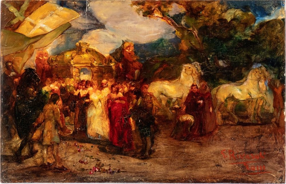 GIUSEPPE RIVAROLI (Cremona 1885 - Roma 1943), Procesja w stylu XVIII ...