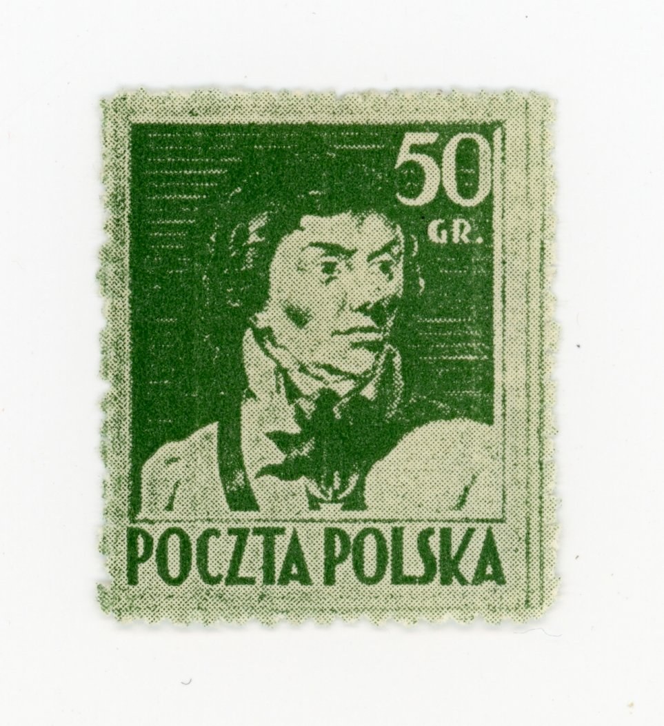 Wodzowie 1944, znaczek niekasowany za 50 gr. Kościuszko w kolorze ...