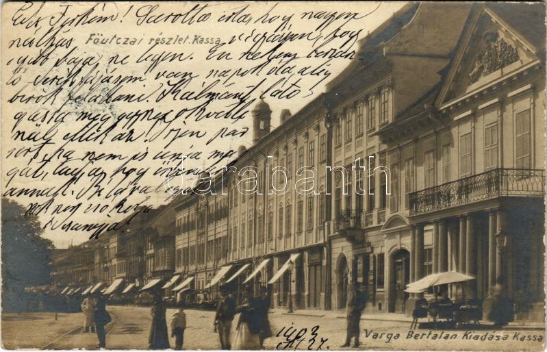 1903 Kassa, Kosice; Fő utcai részlet, Singer üzlete. Varga Bertalan kiadása / street, shops ...