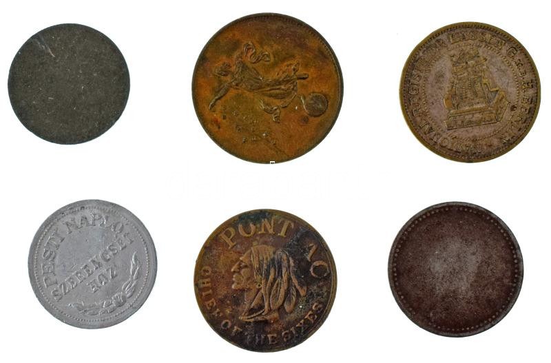 Vegyes, 6db-os magyar és külföldi zsetontétel, közte: 1930. "A 80 éves ...