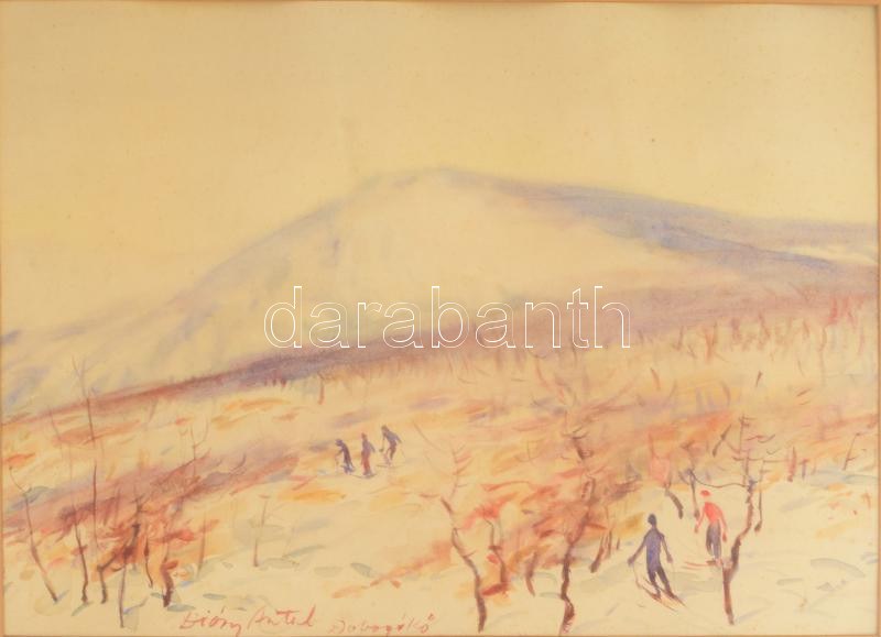 Diósy Antal (1895-1977): Dobogókő, sielők. Akvarell, papír, jjl.: Diósy ...