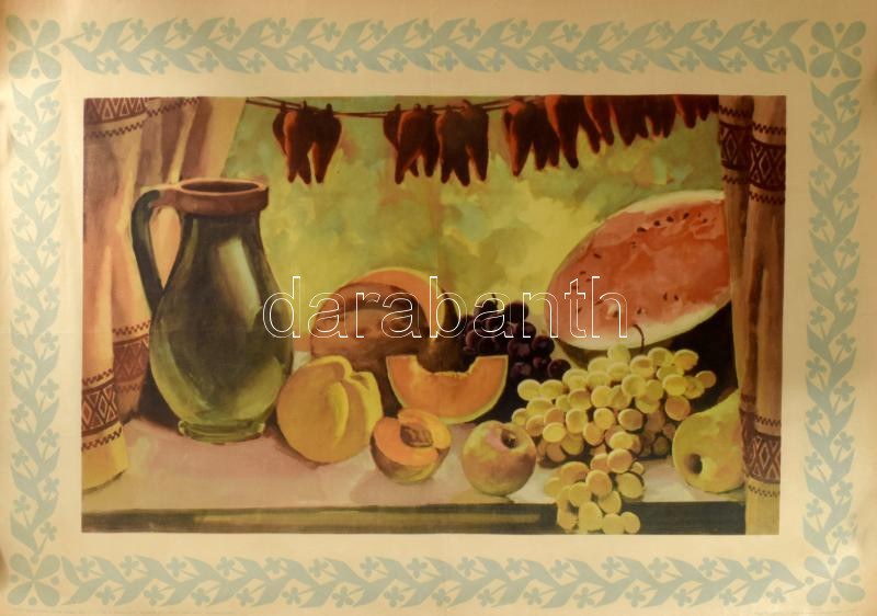 cca 1950-60 Szabó Endre: Paprikás csendélet, konyhai falragasz-plakát ...