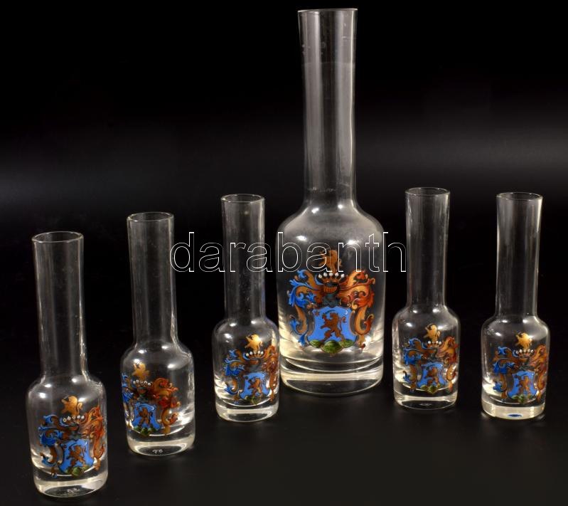 J. & L. Lobmeyr címermintás snapszos készlet. Kínálóüveg 5 darab ...