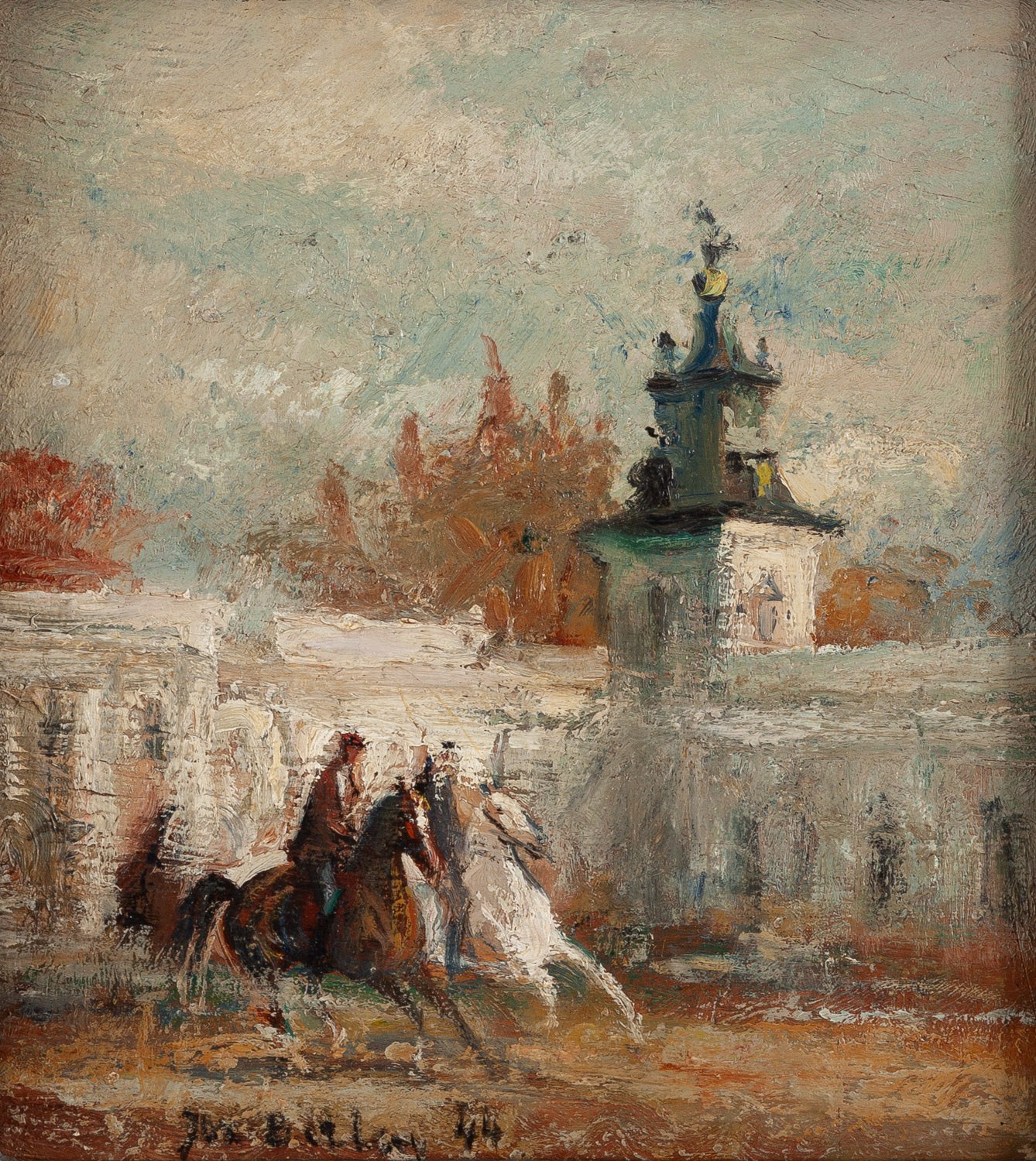 Jan Betley (1908 Płock - 1980 Warszawa), Przejażdżka konna na tle ...