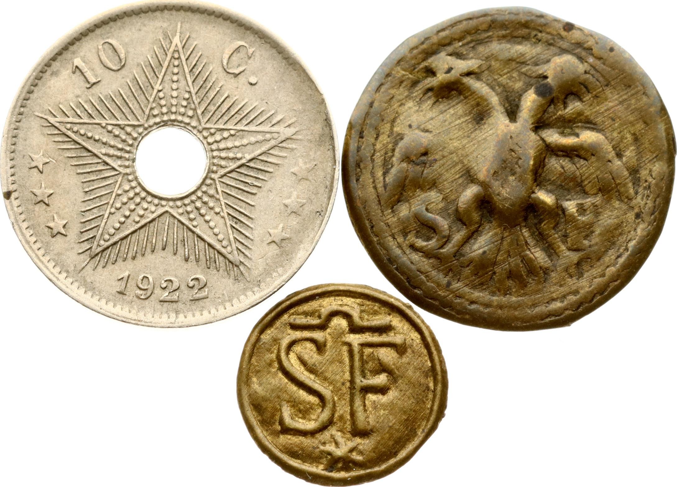 Hiszpania Katalonia Pellofa ND i Kongo Belgijskie 10 Centymów 1922 ...